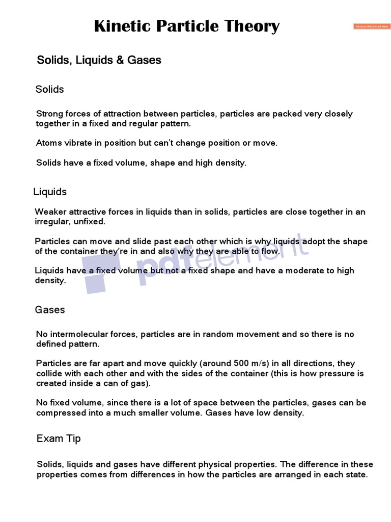 Kinetic Particle Theory | PDF | Gases | Liquids