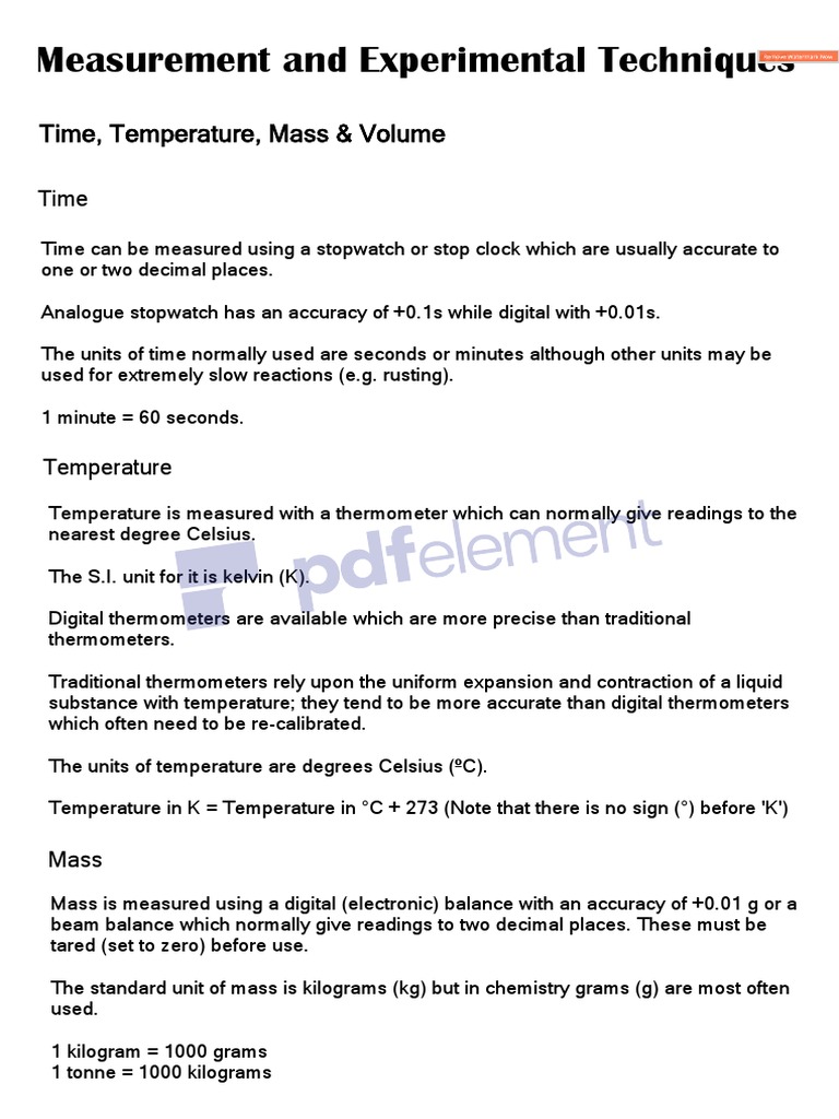 Measurement Techniques: Time, Temp, Mass & Volume | PDF | Litre ...