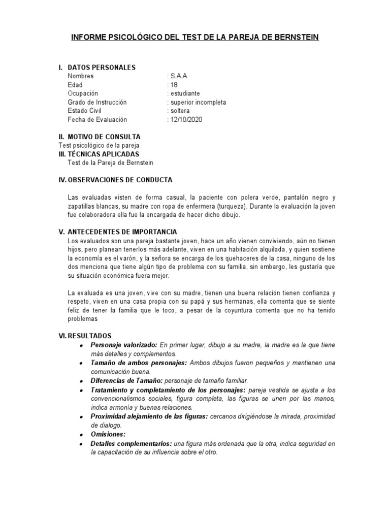 Test de La Pareja de Bernstein | PDF | Ciencias del comportamiento ...
