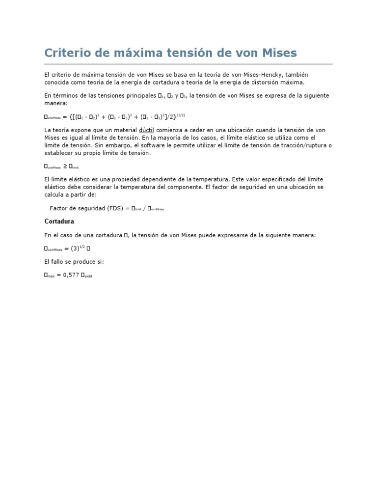 Criterio de Máxima Tensión de Von Mises | PDF