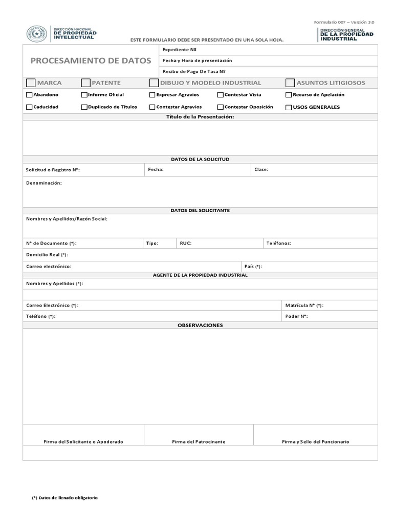 Formulario 007 PROCESAMIENTO de DATOS Version 3.0 | PDF
