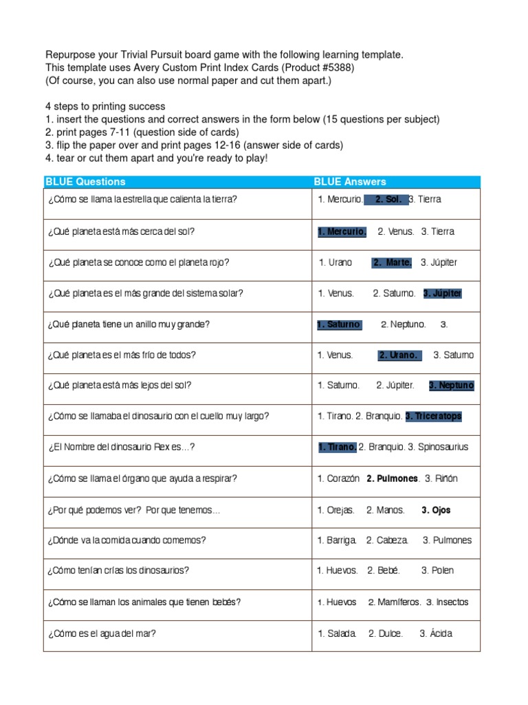 Súper Plantilla para Fabricar Tu Propio Trivial Pursuit en PDF | PDF ...