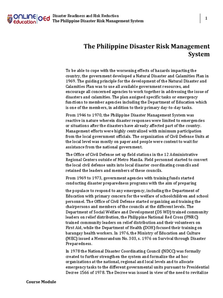 The Philippine Disaster Risk Management System | PDF | Emergency ...