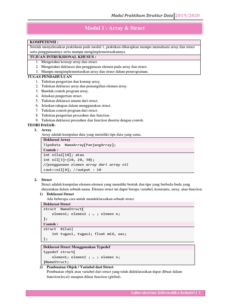 Praktikum Array dan Struct Pemrograman | PDF | Komputer