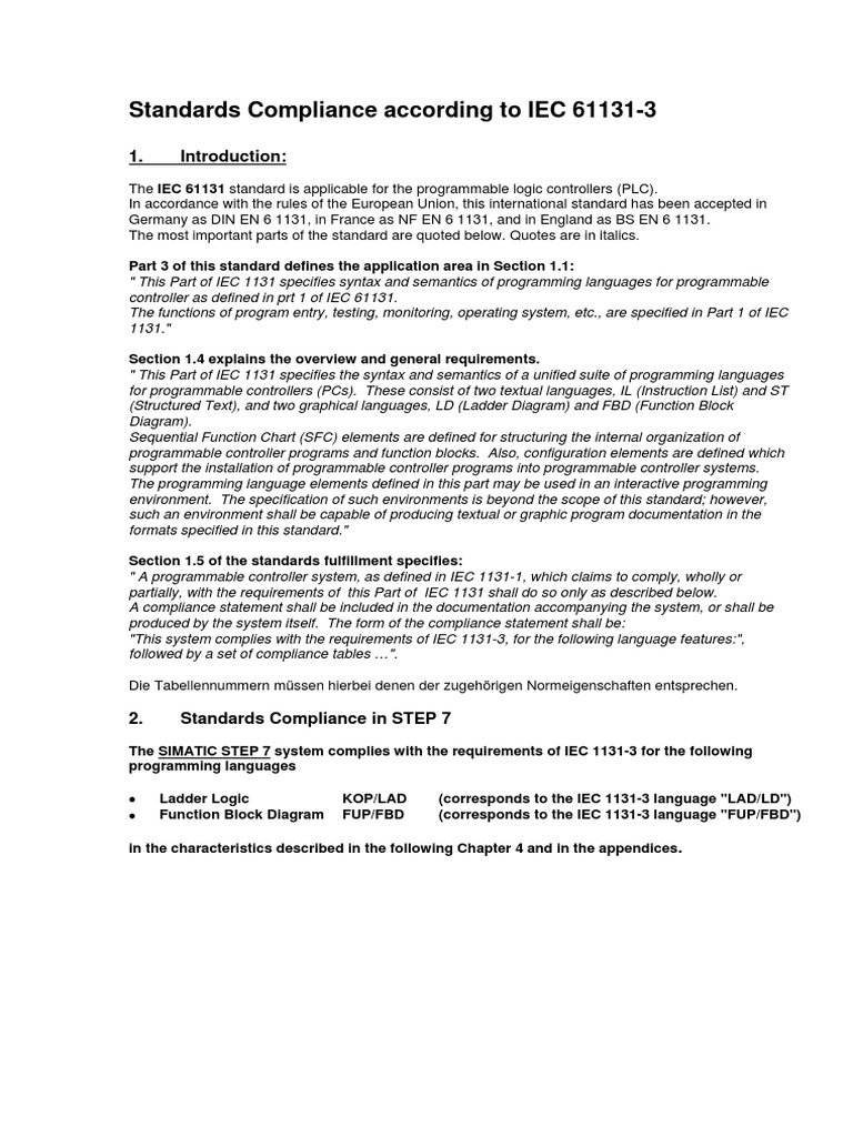 Standards Compliance According To IEC 61131-3 | PDF | Programmable ...