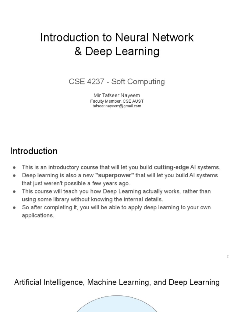 Introduction To Neural Network - Deep Learning | PDF | Deep Learning ...