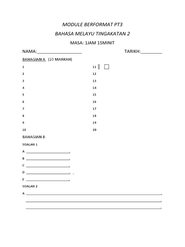 Module Berformat PT3 Answer Sheet | PDF