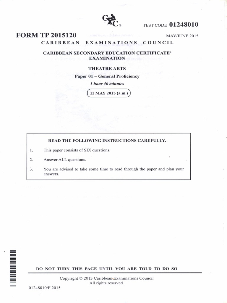 CSEC Theatre Arts June 2015 P1 | PDF