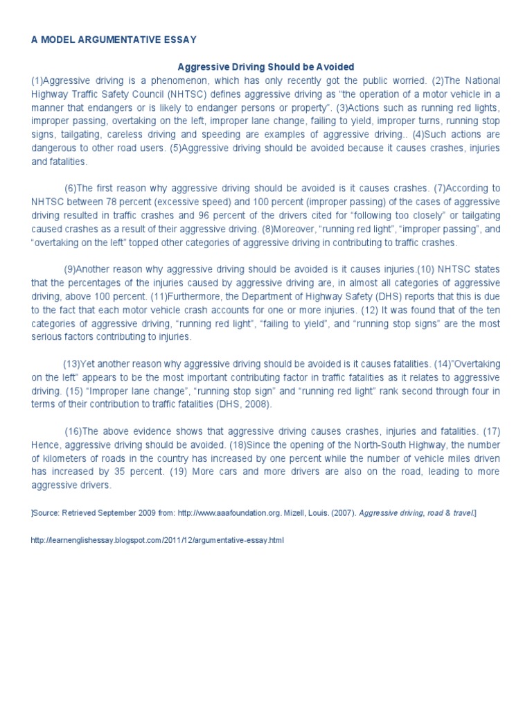 A Model Argumentative Essay | PDF | Traffic Collision | Traffic