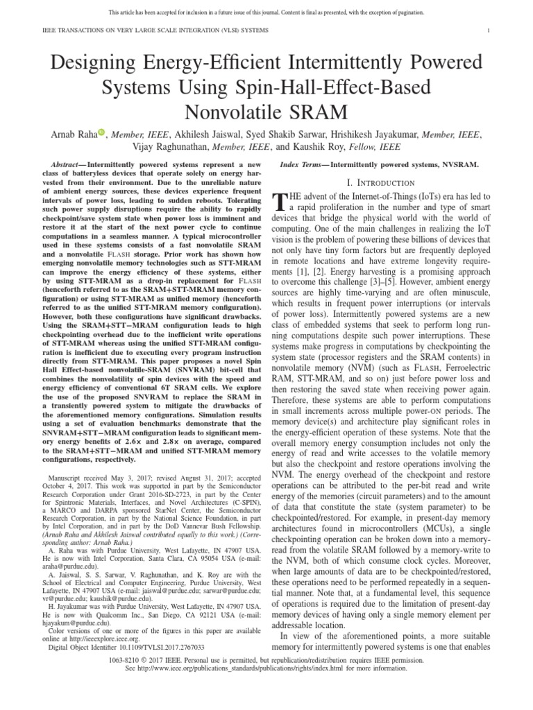 Designing Energy-Efficient Intermittently Powered Systems Using Spin-Hall-Effect-Based ...