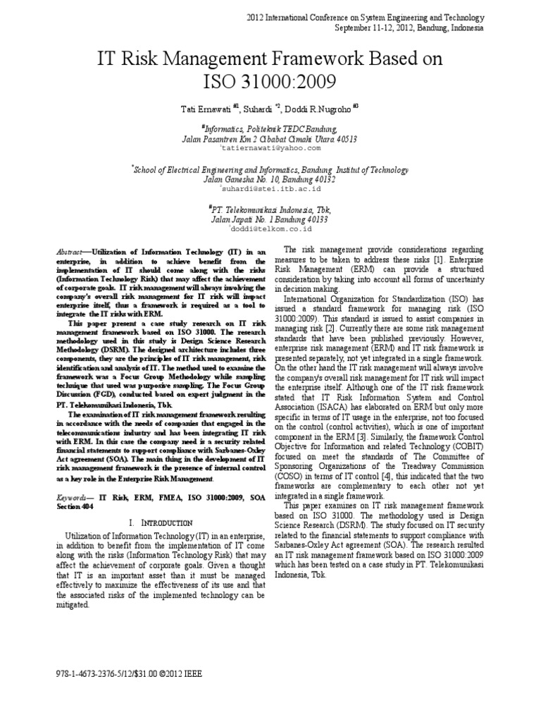 2012 IT Risk Management Framework Based On ISO 31000 2009 PDF | PDF ...