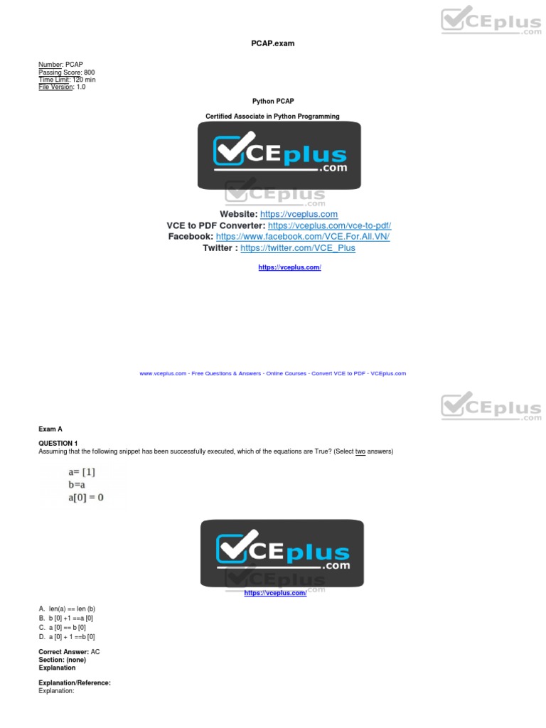 PCAP - Exam: Website: VCE To PDF Converter: Facebook: Twitter | PDF