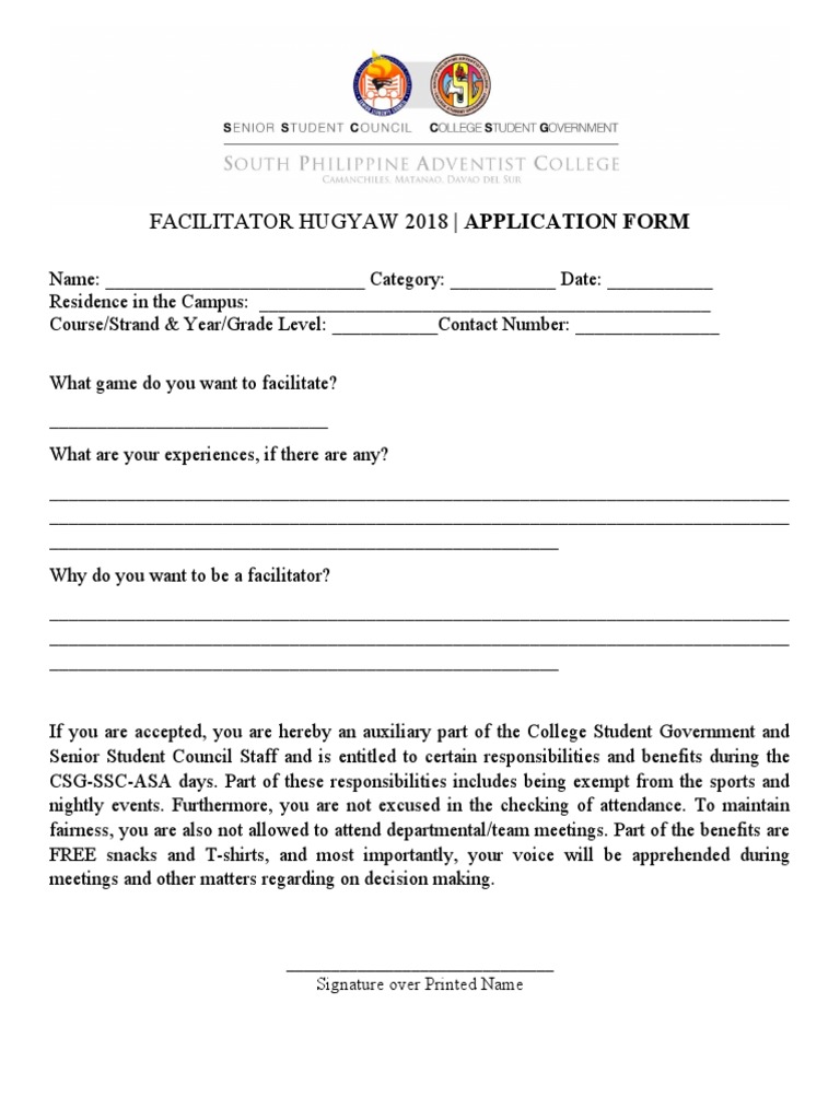 Facilitators Application Form | PDF