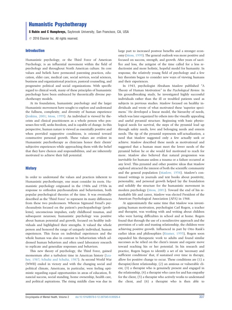 Humanistic Psychotherapy | PDF | Humanistic Psychology | Psychotherapy