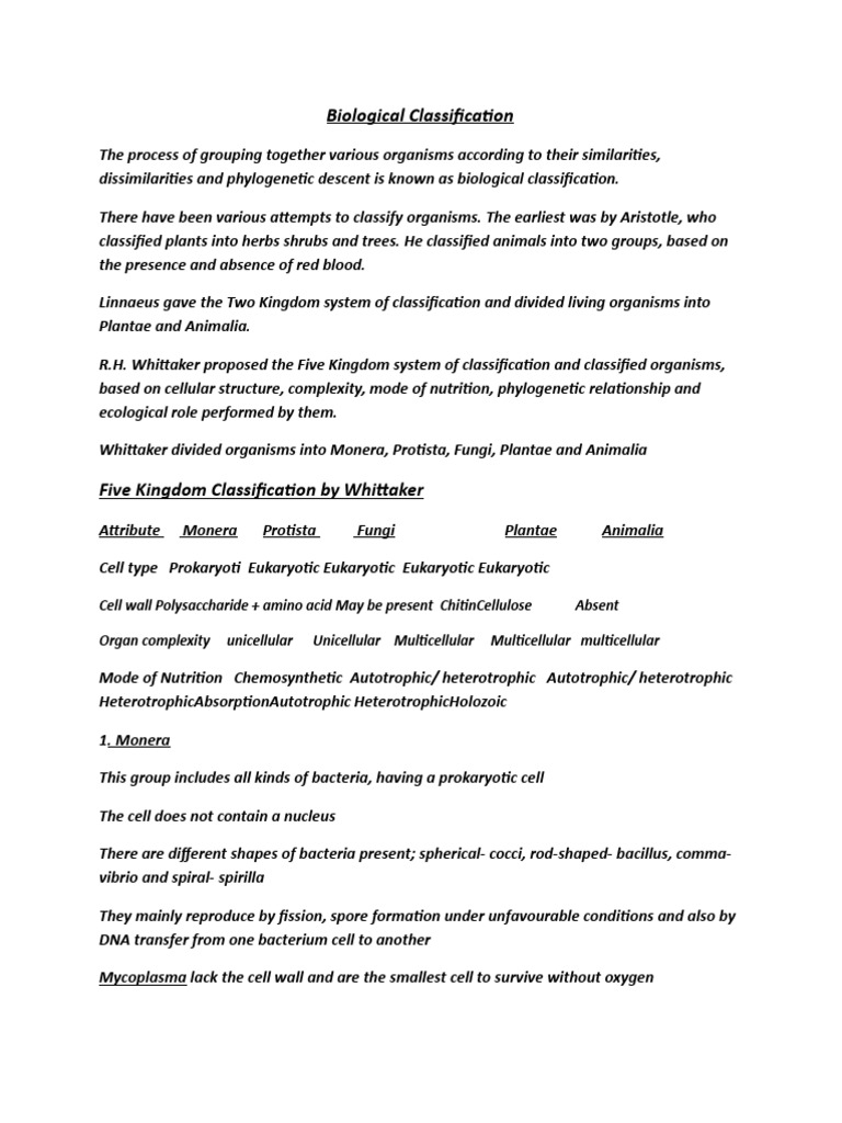 Biological Classification Full Notes | PDF | Fungus | Cell (Biology)
