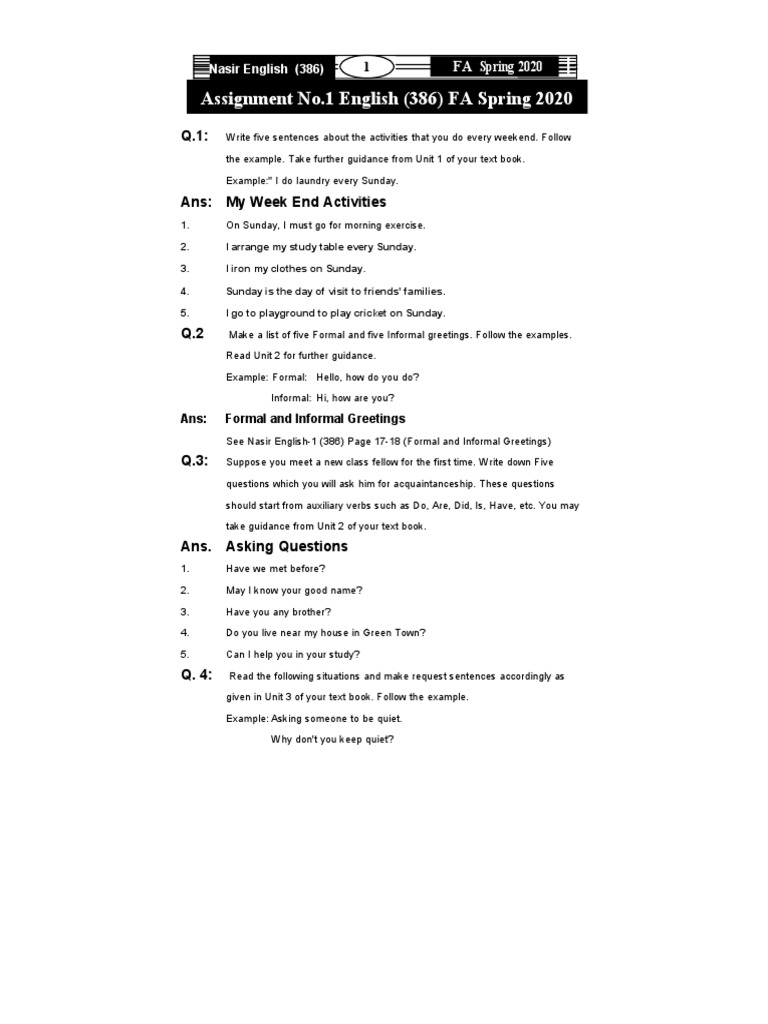Assignment No.1 English (386) FA Spring 2020 | PDF | Language Arts ...
