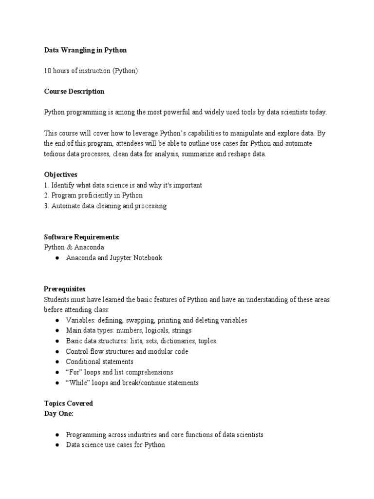 Data Wrangling in Python Syllabus | PDF
