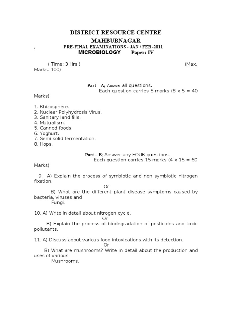 Microbiology Pre-Final Exam Paper 2011 | PDF