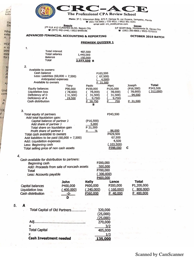 AFAR - PW Q1 SOLNS (CRC - Oct 2019) | PDF | Goodwill (Accounting) | Cost Of Goods Sold