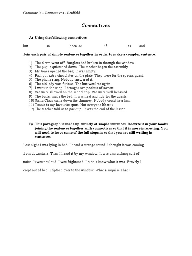 Connectives Worksheet for Kids | PDF