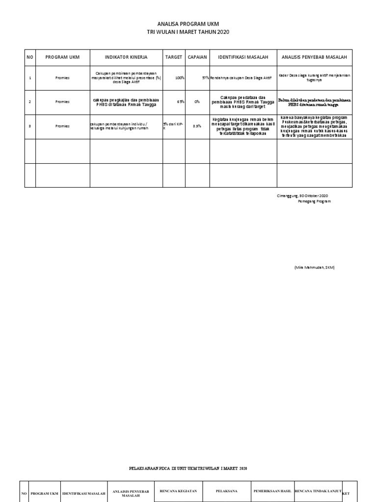Format Analisis Dan Pdca Program | PDF