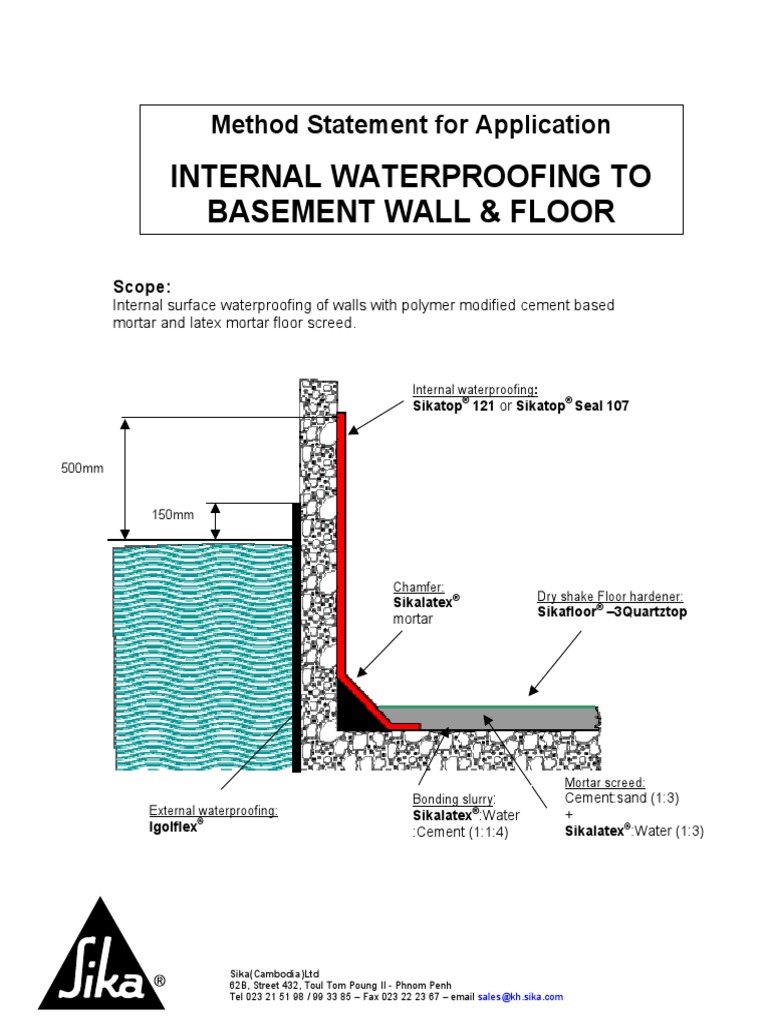 Internal Waterproofing Method Statement | PDF | Mortar (Masonry) | Concrete