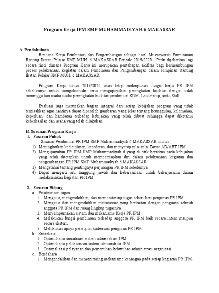 Program Kerja IPM SMP MUHAMMADIYAH 6 MAKASSAR | PDF