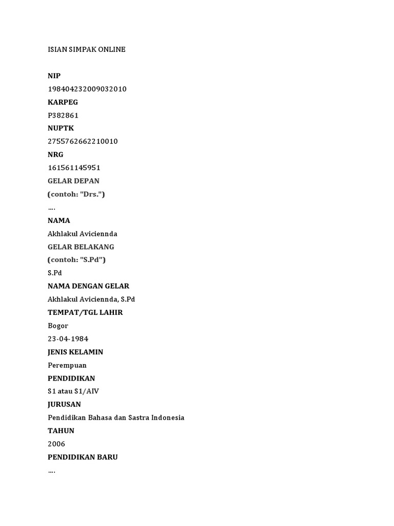 Isian Simpak Online | PDF