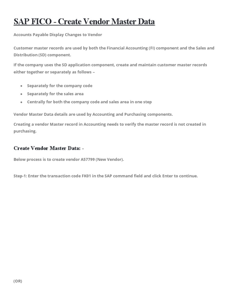 Create Vendor Master Data in SAP FICO | PDF | Accounts Payable | Icon (Computing)