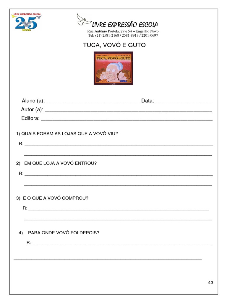 Projeto de Leitura Tuca, Vovó e Guto | PDF