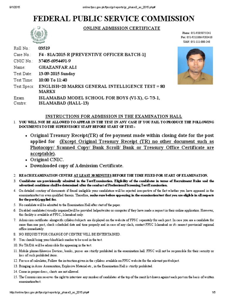 FPSC Exam Instructions | PDF | University And College Admission | Test ...