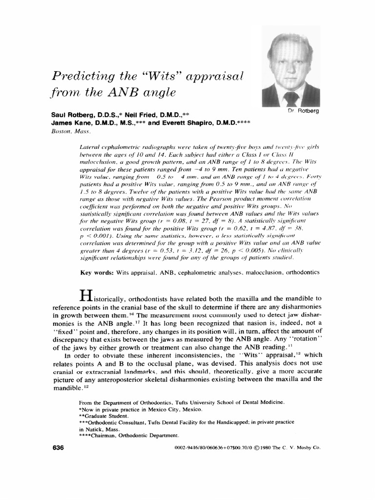 Predicting The Wits Appraisal From The ANB Angle | PDF | Orthodontics ...