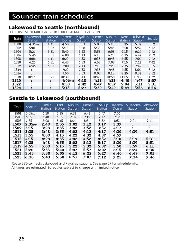 Sounder Train Schedules: Lakewood To Seattle (Northbound) | PDF | Rail ...