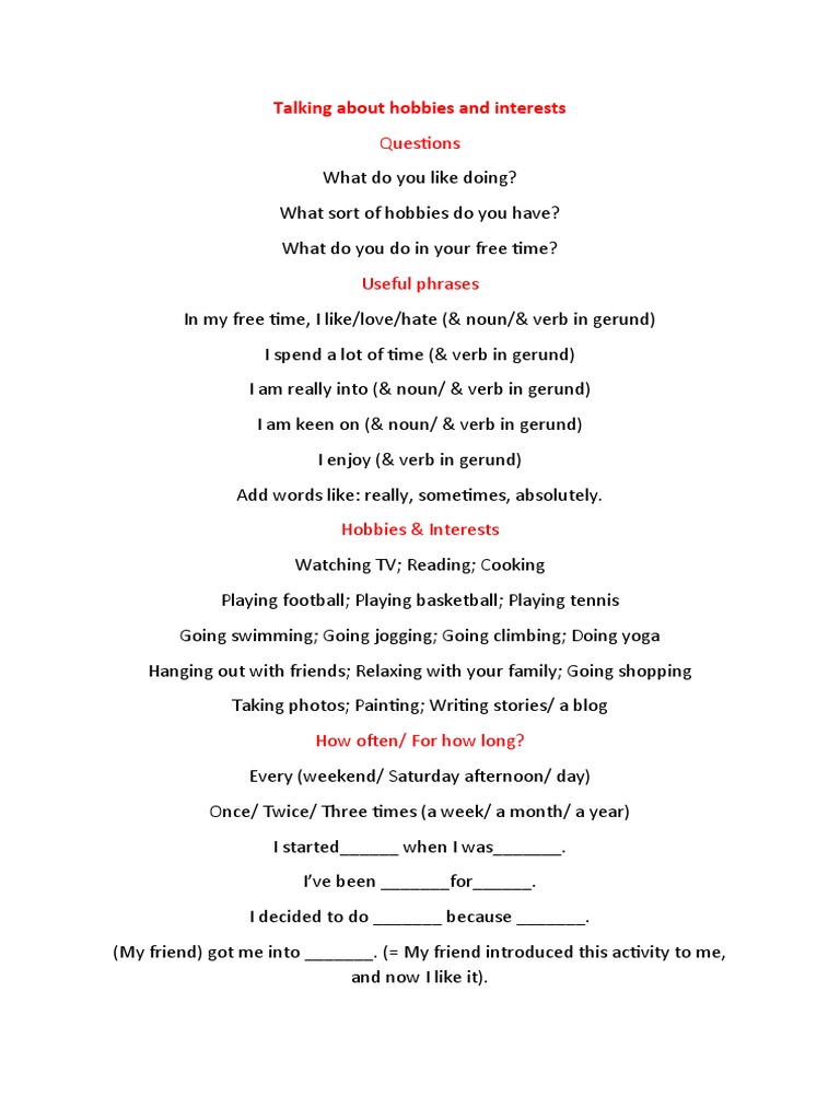 Talking About Hobbies and Interests | PDF