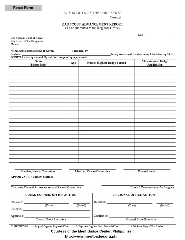 KAB Scout Advancement Report Form | PDF | Outdoor Recreation ...