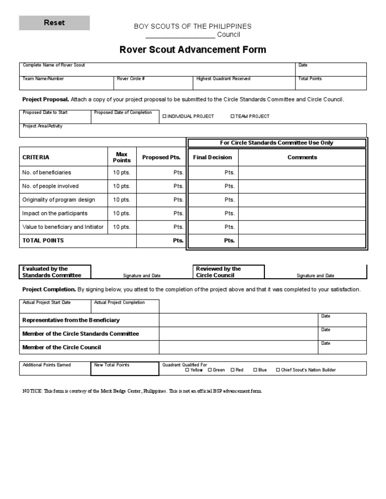 Rover Scout Advancement Form | PDF | Youth Organizations | Girl Guiding ...