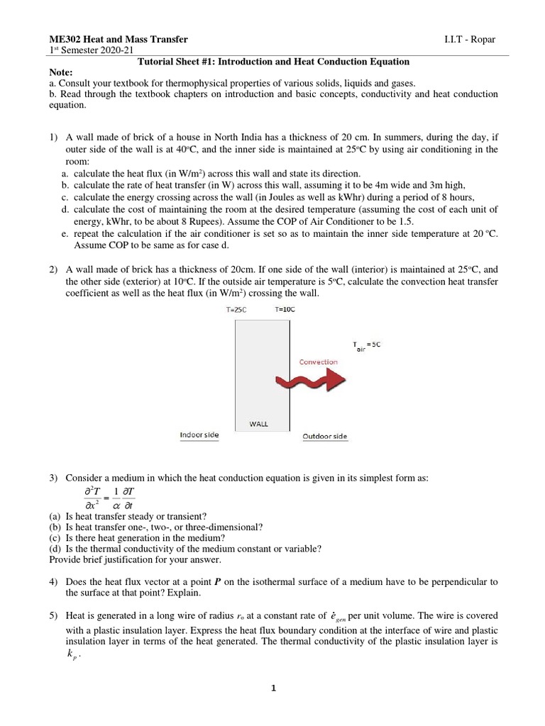 ME302 Heat and Mass Transfer Tutorial Sheet #1: Introduction and Heat ...