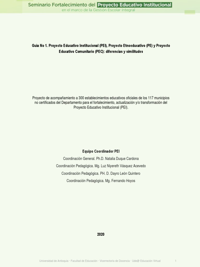 Guía No 1. PEI, PE Y PEC. Diferencias | PDF | Plan de estudios ...