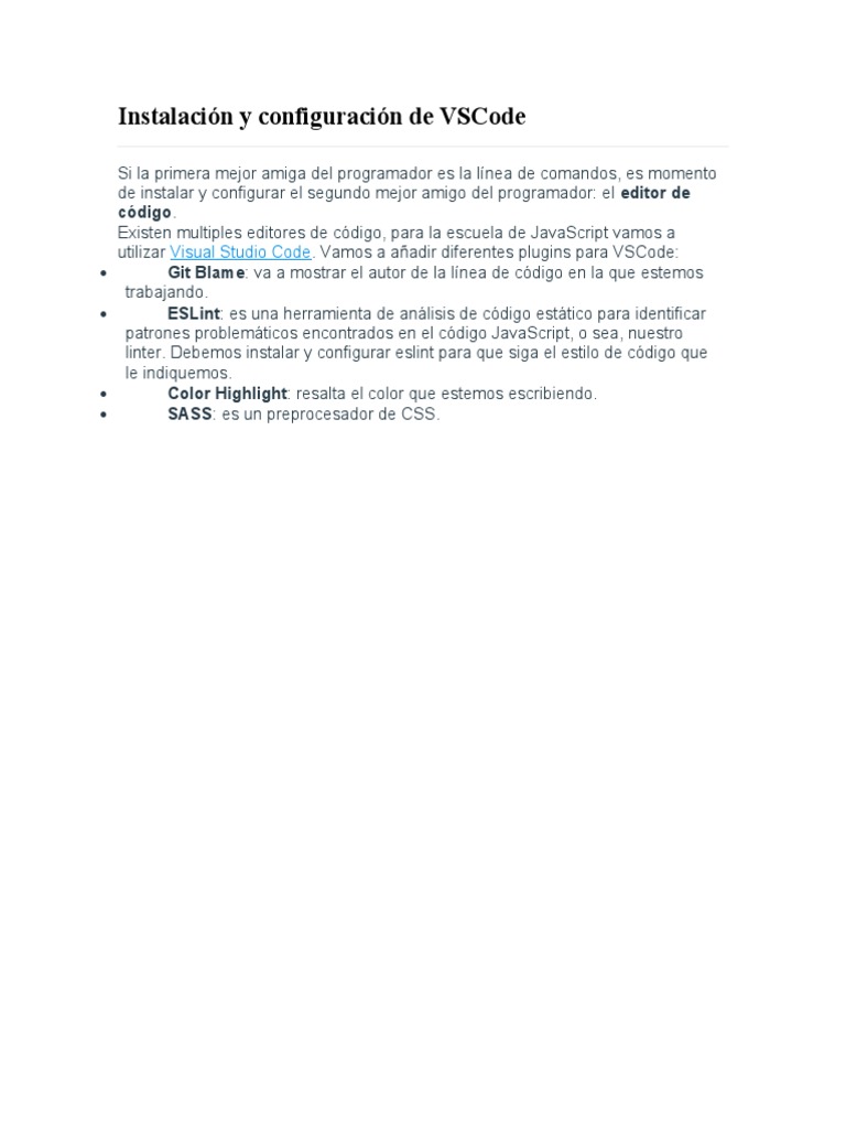 Instalación y Configuración de VSCode | PDF