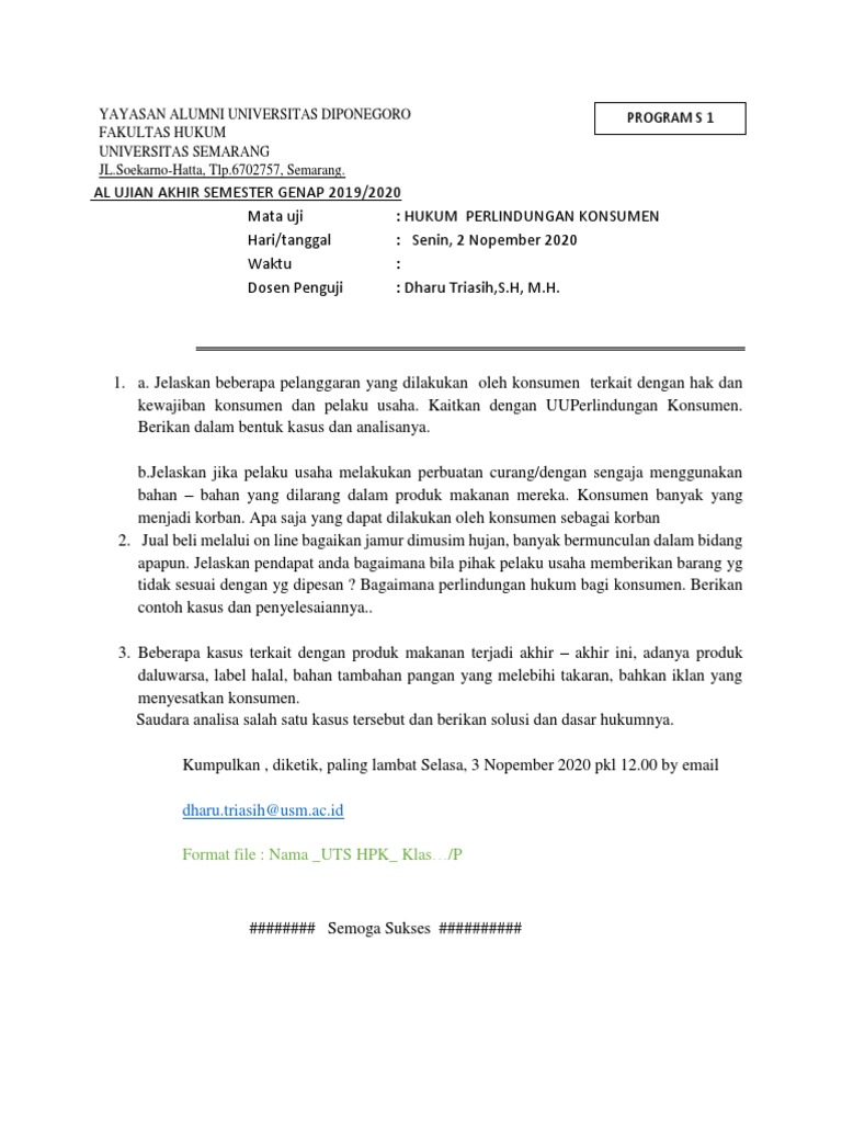 Soal Uts Perlindungan Konsumen 2020 | PDF