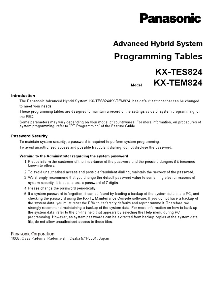Programming - Tables te824BX | PDF | Backup | Password