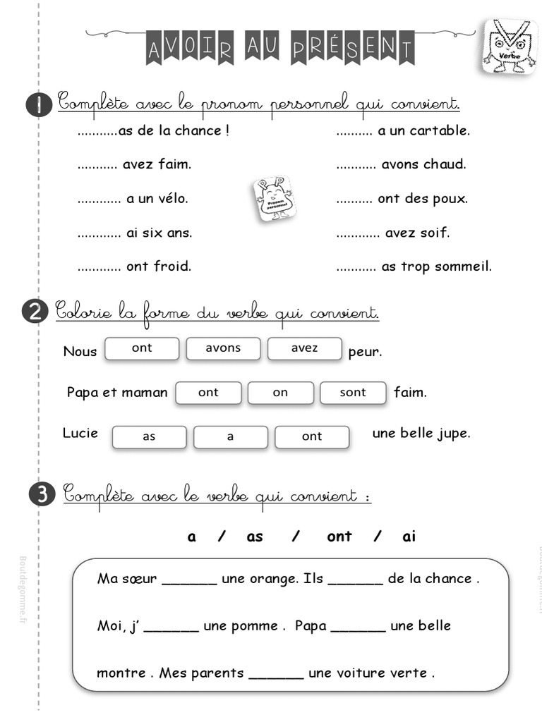 Exercices sur le verbe avoir au présent | PDF