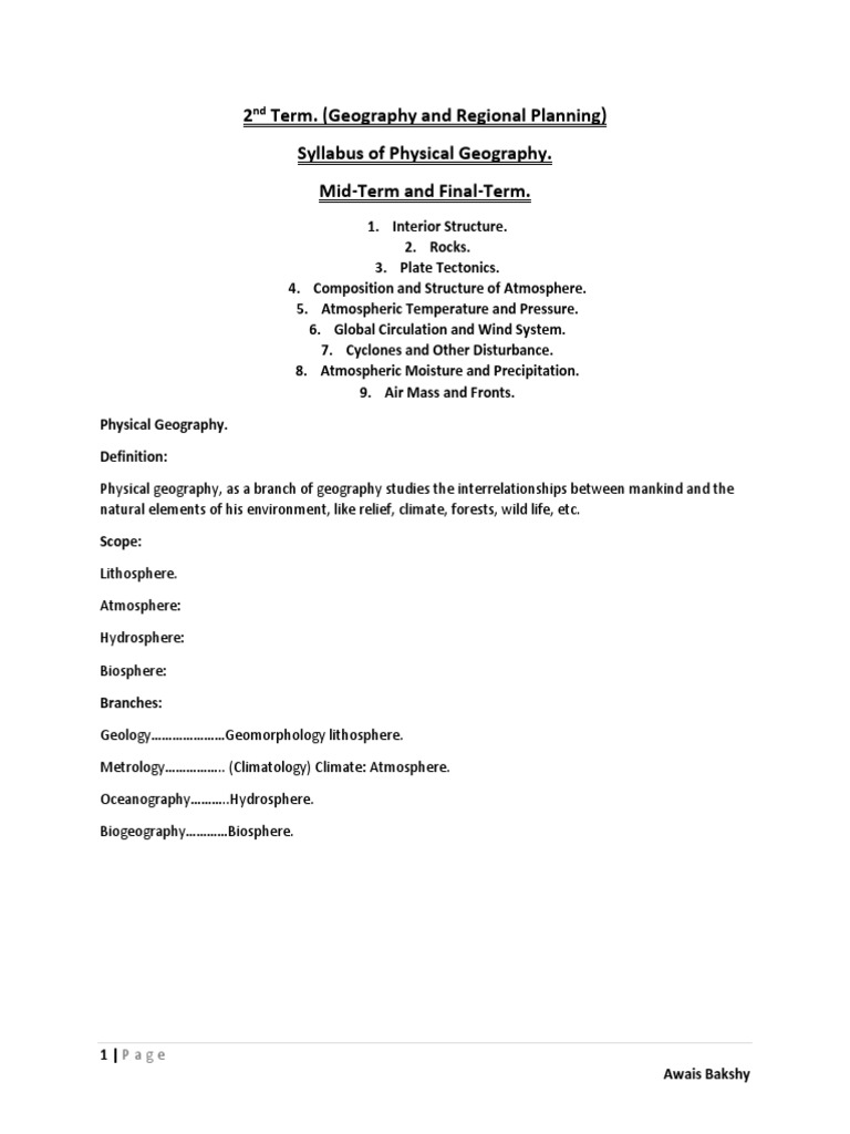 Physical Geography Syllabus | PDF | Rock (Geology) | Igneous Rock