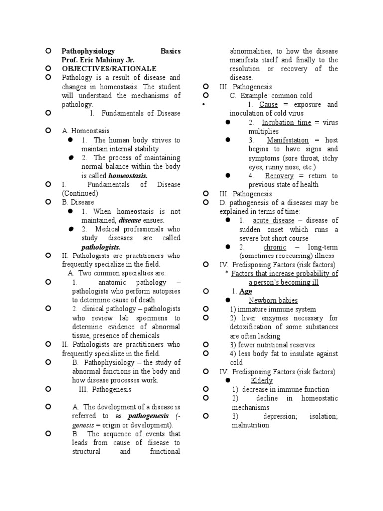 Pathophysiology Basics | PDF | Pathology | Infection