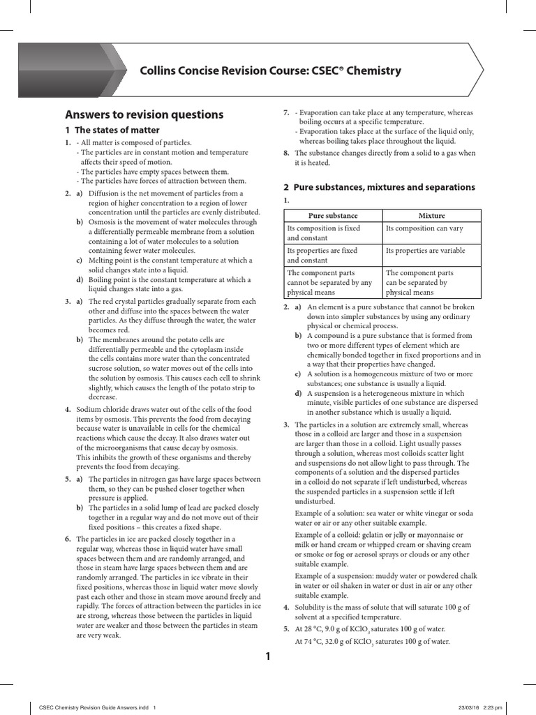 CSEC Chemistry Revision Guide Answers PDF | PDF | Ionic Bonding ...