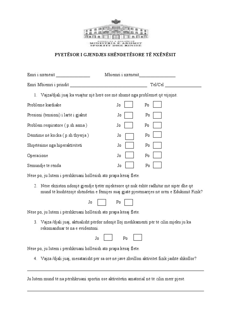 Pyetesor I Gjendjes Shendetesote | PDF