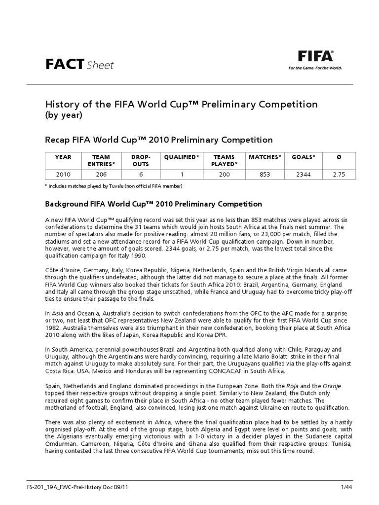 Sheet: History of The FIFA World Cup™ Preliminary Competition | PDF ...
