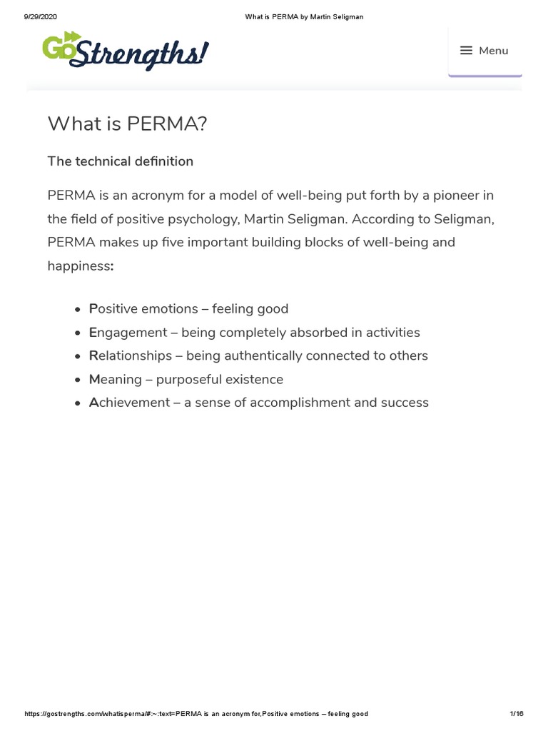 What Is PERMA by Martin Seligman PDF | PDF | Well Being | Friendship
