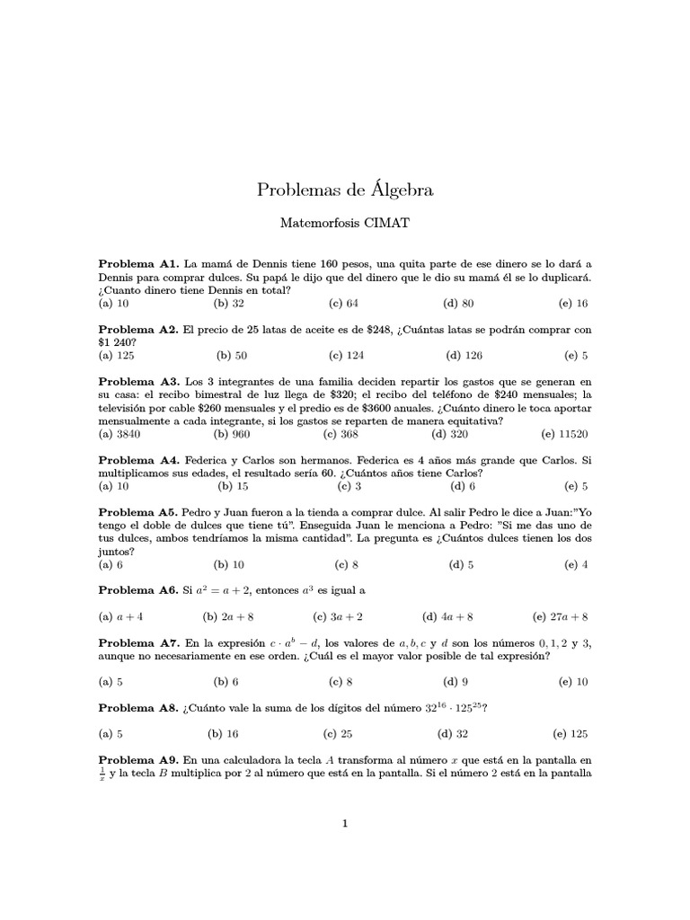 03 Problemas de Algebra | PDF | Notación Matemática | Álgebra