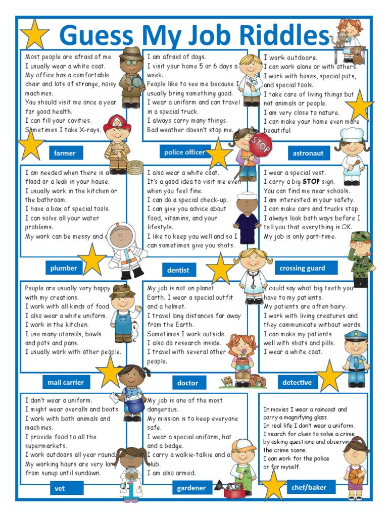 Guess My Job Riddles for Kids | PDF | Clothing | Foods